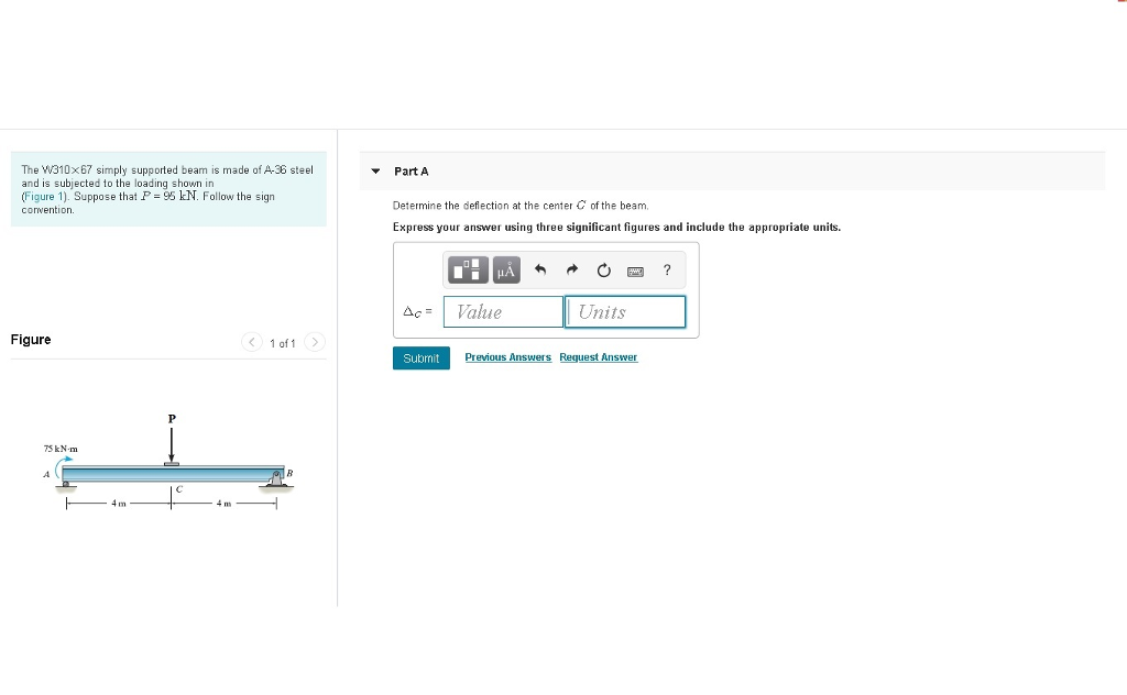 Solved The W310x67 simply supported beam is made of A-36 | Chegg.com