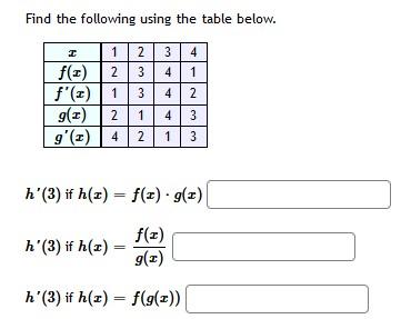 Solved Find the following using the table below. 1 2 3 4 | Chegg.com