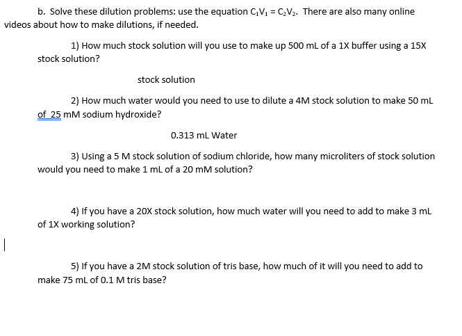 Solved b. Solve these dilution problems: use the equation | Chegg.com