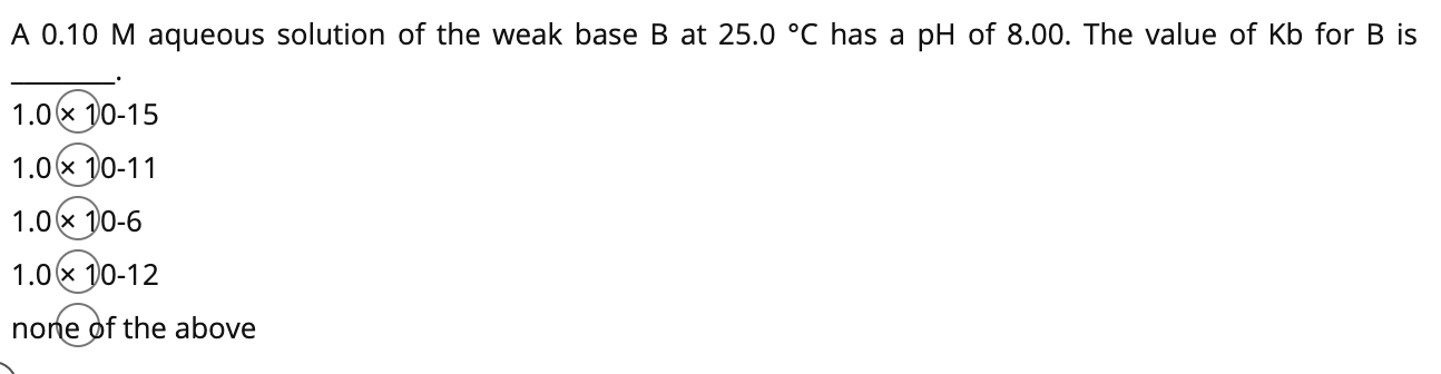 Solved A 0.10 M aqueous solution of the weak base B at 25.0 | Chegg.com