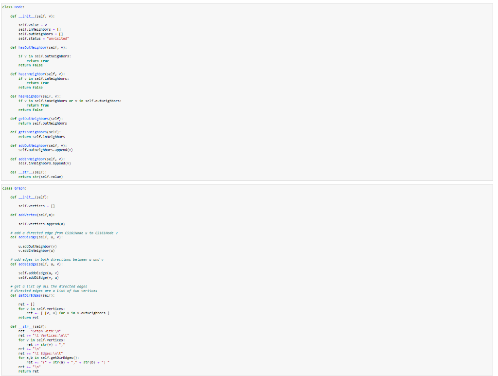 Solved class Node: class Graph: def _inst__\{self\} self | Chegg.com
