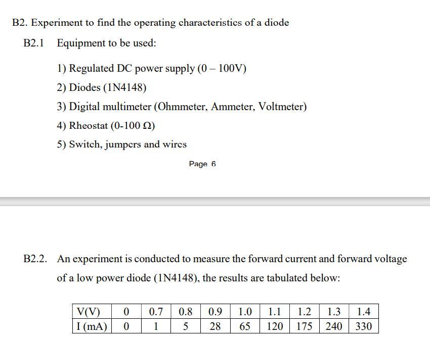 Solved B2. Experiment to find the operating | Chegg.com