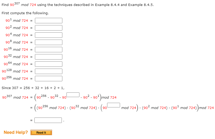 Solved Find 90 307 mod 724 using the techniques described in | Chegg.com