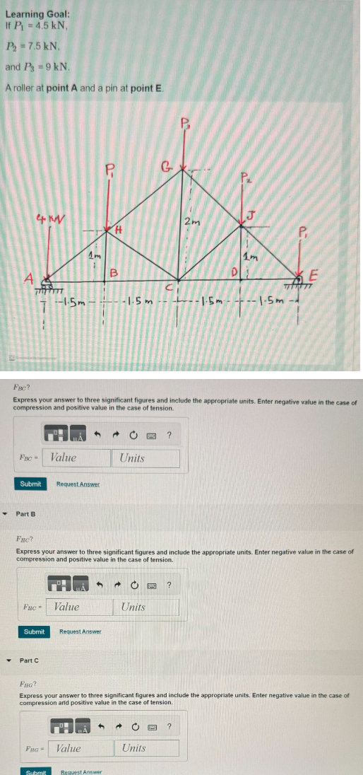Solved Learning Goal:If P1=4.5kN,P2=7.5kN,and P3=9kN.A | Chegg.com