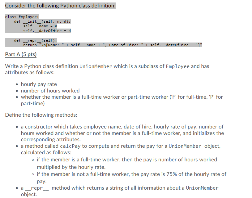 Solved Consider The Following Python Class Definition Class
