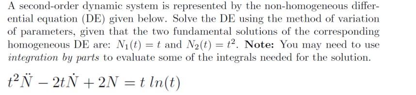 Solved A second-order dynamic system is represented by the | Chegg.com