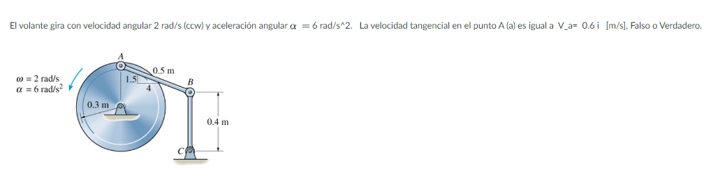 Solved El volante gira con velocidad angular 2rad/s (ccw) y | Chegg.com