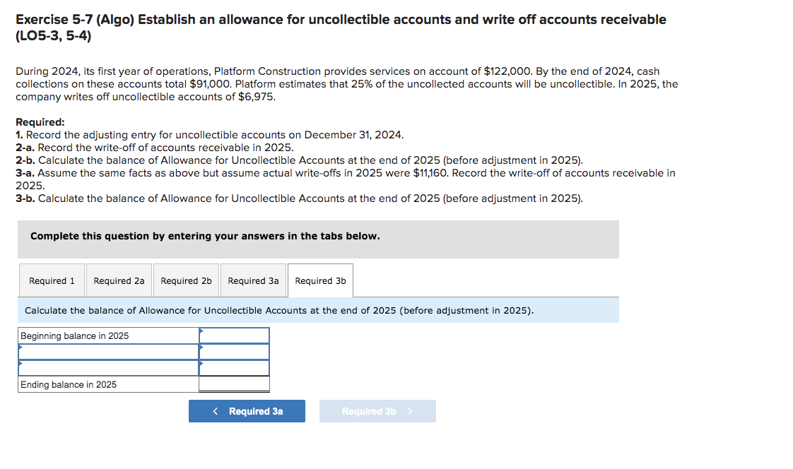 Solved Exercise 5-7 (Algo) Establish an allowance for | Chegg.com