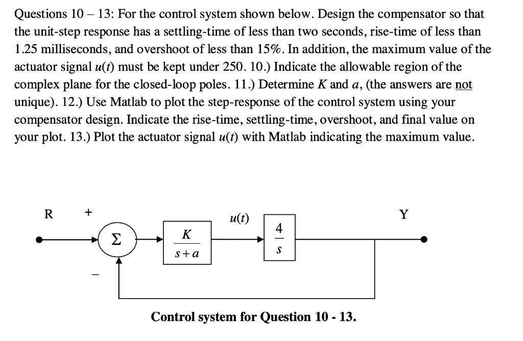 Solved Questions 10- 13: For the control system shown below. | Chegg.com