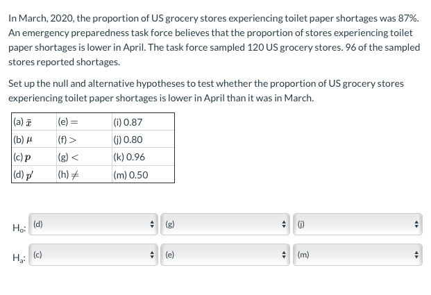 Solved In March, 2020, the proportion of US grocery stores | Chegg.com