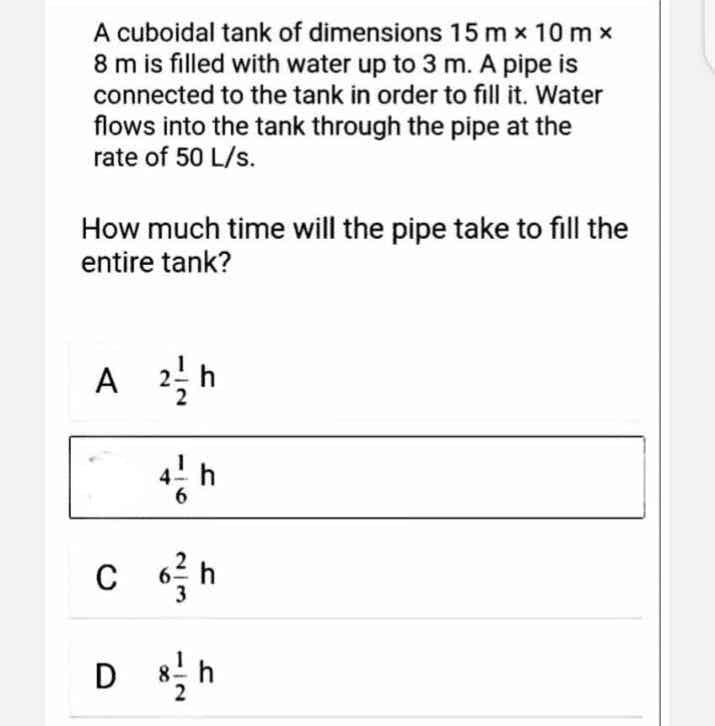 Solved A cuboidal tank of dimensions 15 m x 10 mx 8 m is | Chegg.com