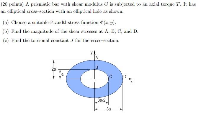 [Solved]: (20 points) prismatic bar with shear modulus G