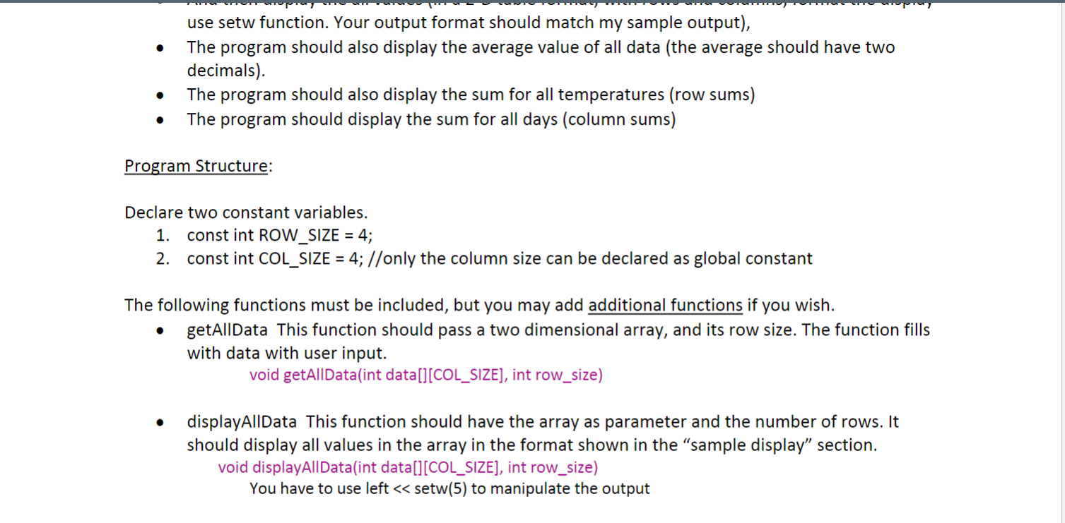 Solved Program Description: You are working in a biology lab | Chegg.com