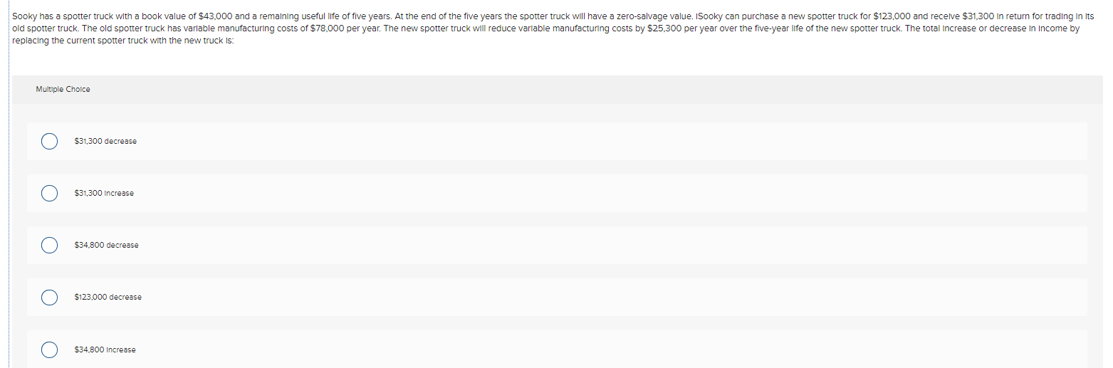 Solved replacing the current spotter truck with the new | Chegg.com