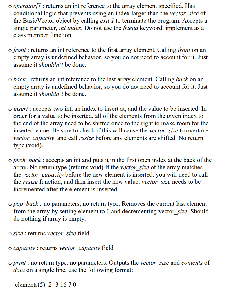Solved Write a program (called integer_vector.cpp) that does | Chegg.com