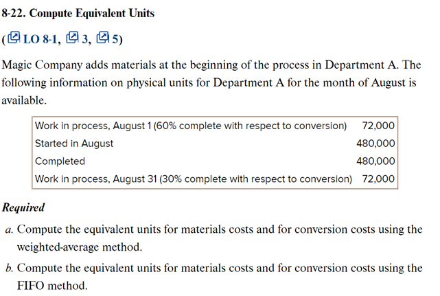Solved 8-22. Compute Equivalent Units (@LO 8-1, Q3, Q5) | Chegg.com