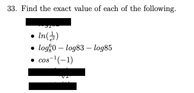 Solved 33. Find the exact value of each of the following. • | Chegg.com