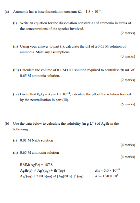 Solved (a) Ammonia has a base dissociation constant Kb 18 x | Chegg.com