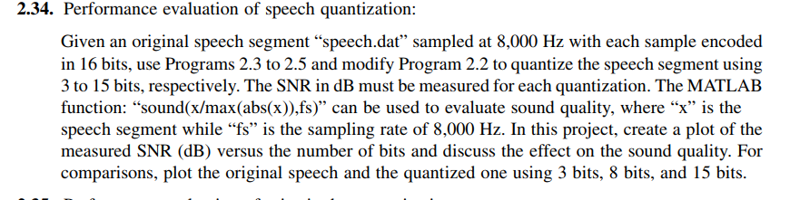 2.34. Performance evaluation of speech quantization: | Chegg.com