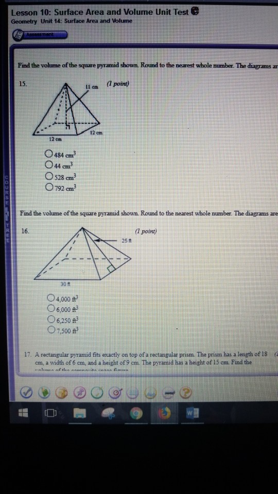 Solved Lesson 10: Surface Area and Volume Unit Test G | Chegg.com