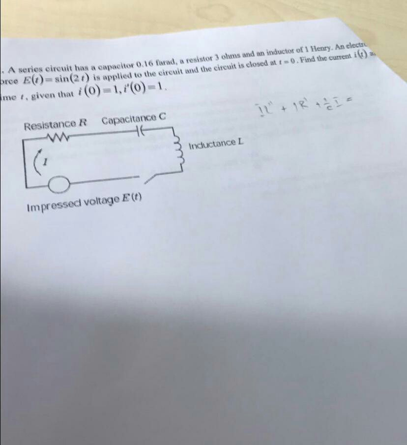 Solved A series circuit has a capacitor 0.16 farad, a | Chegg.com
