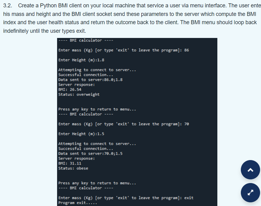 3.2. Create a Python BMI client on your local machine | Chegg.com