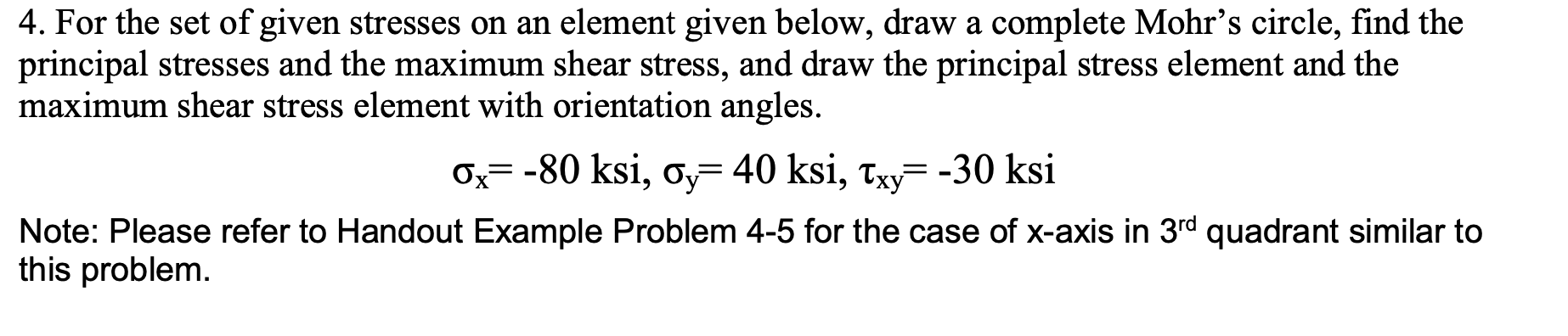 Solved 4. For the set of given stresses on an element given | Chegg.com