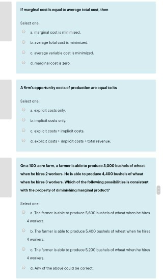 Solved If marginal cost is equal to average total cost, then | Chegg.com