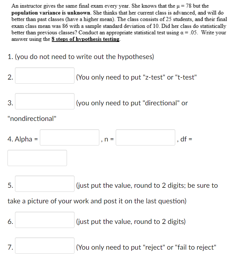 Solved An instructor gives the same final exam every year. | Chegg.com