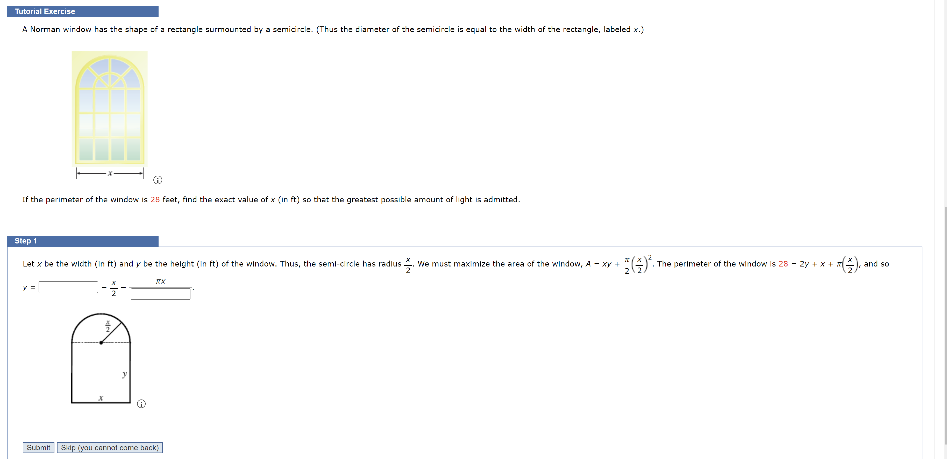 Solved Tutorial ExerciseA Norman window has the shape of a | Chegg.com