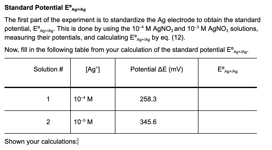 Solved Standard Potential EAg+Ag The first part of the | Chegg.com