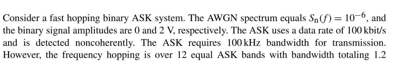 Consider a fast hopping binary ASK system. The AWGN | Chegg.com