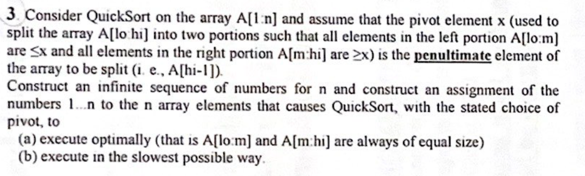 Solved 3 Consider Quicksort On The Array A 1n And Assume 