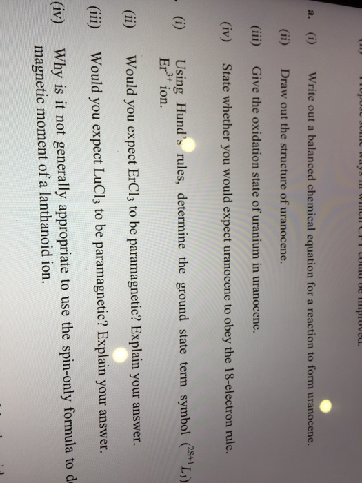 Solved a.(Write out a balanced chemical equation for a | Chegg.com