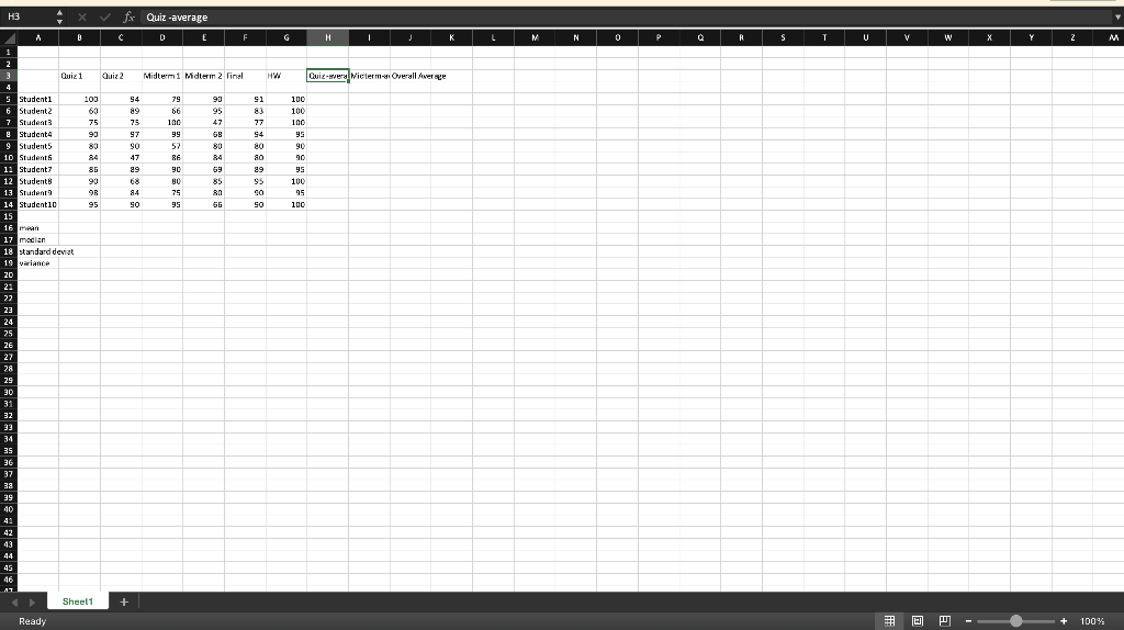 Solved 1) Upload EXCELHW - Part1. It lists 10 students and | Chegg.com