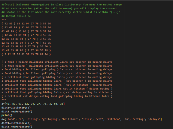 Solved Advanced Sorting Han Here is the class Dictionary | Chegg.com