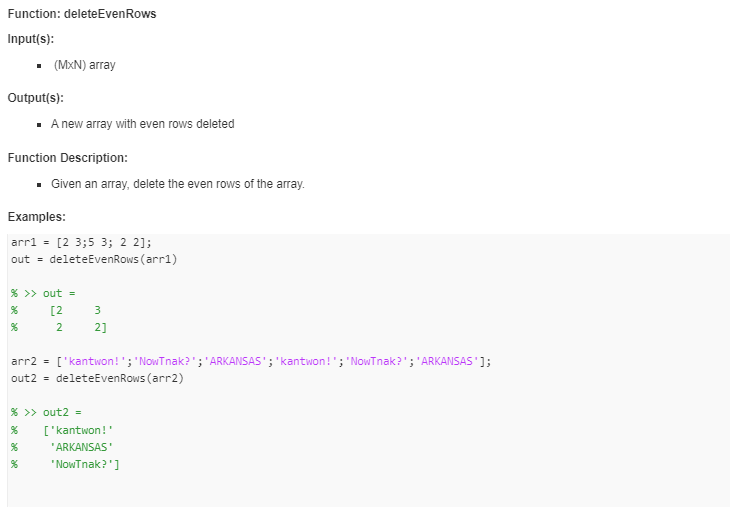 Solved Function: deleteEvenRows Input(s): (M×N) array | Chegg.com