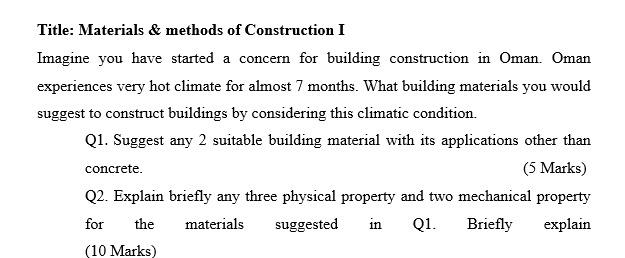 Solved Title: Materials & methods of Construction I Imagine | Chegg.com