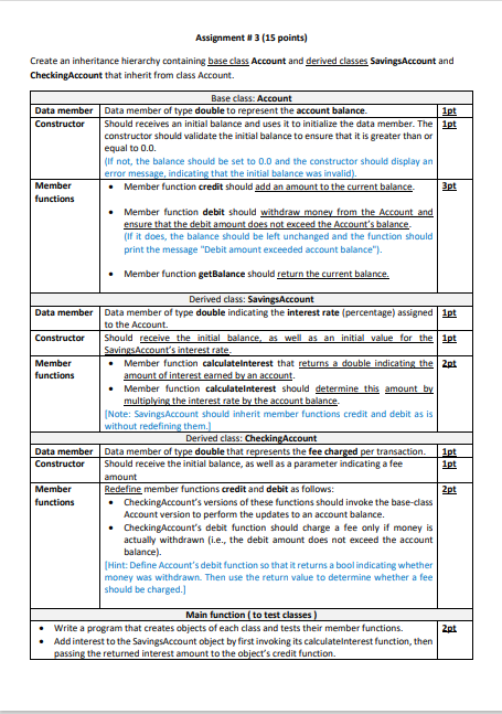 Assignment #3 (15 points) Create an inheritance | Chegg.com
