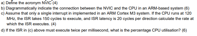 Solved a) Define the acronym NVIC (4) b) Diagrammatically | Chegg.com