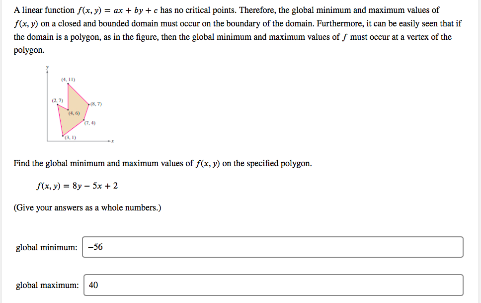 Solved A linear function f(x, y) = ax + by + c has no | Chegg.com