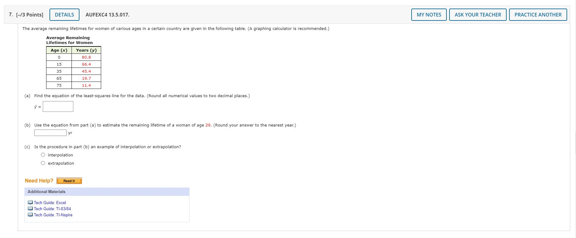 Solved 7. [-13 Points] DETAILS AUFEXC4 13.5.017. MY NOTES | Chegg.com