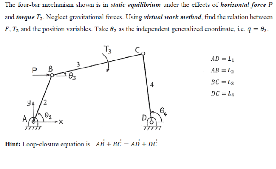 The four-bar mechanism shown is in static equilibrium | Chegg.com