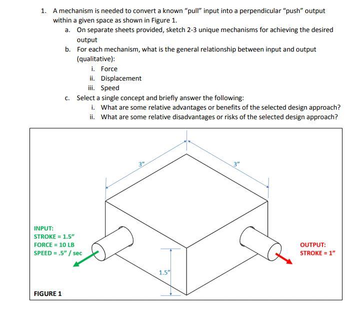 Solved 1. A mechanism is needed to convert a known "pull" | Chegg.com