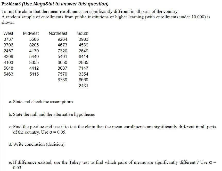 Solved Problemó (Use MegaStat to answer this question) To | Chegg.com