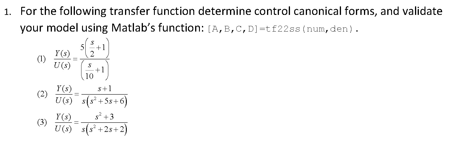 1. For the following transfer function determine | Chegg.com