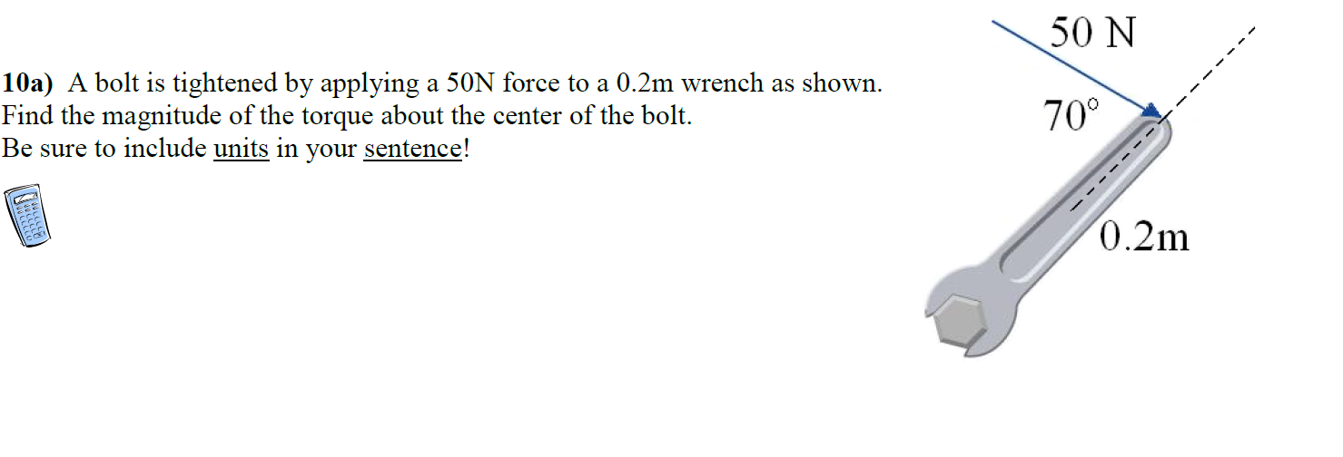 Solved 50 N 10a) A bolt is tightened by applying a 50N force | Chegg.com