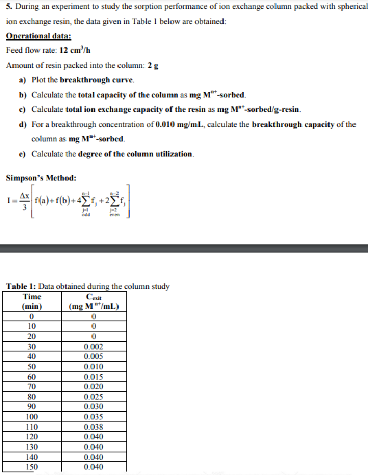 Solved 5. During an experiment to study the sorption | Chegg.com