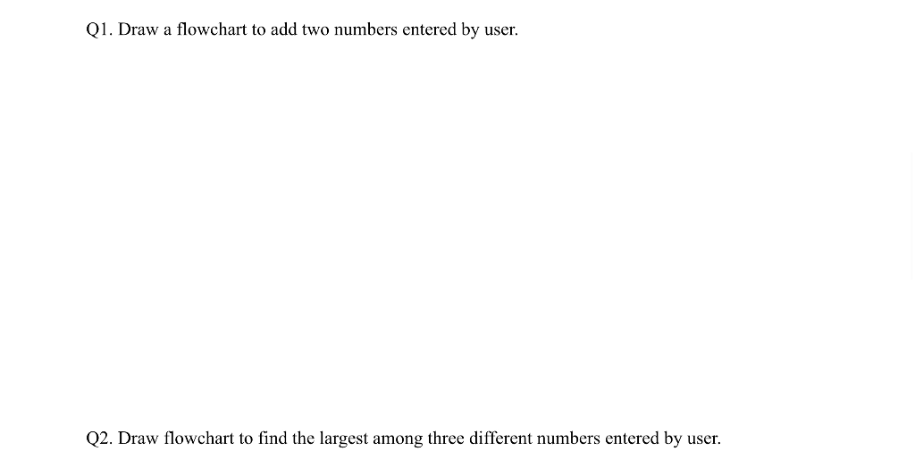  Solved Q1 Draw Flowchart Add Two Numbers Entered User Q2 Draw 