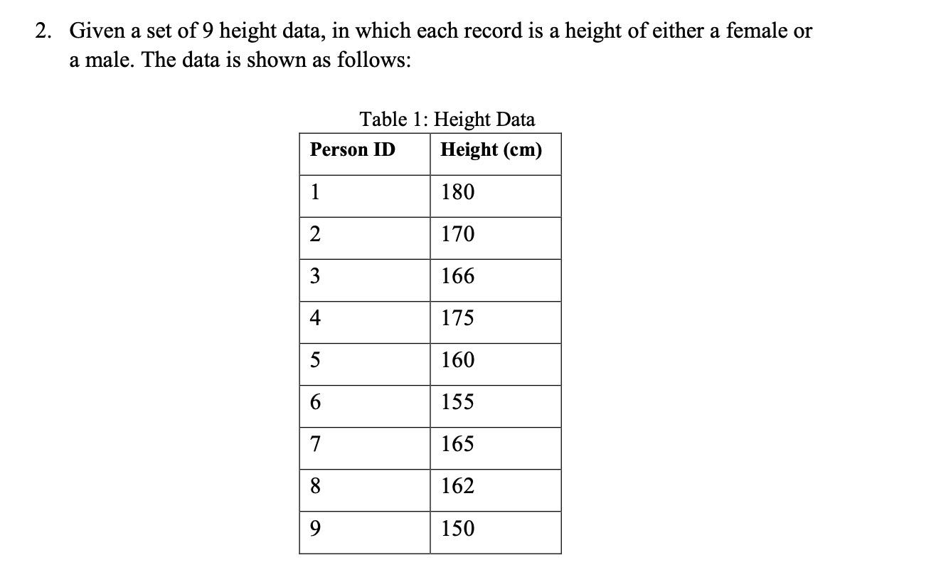 Solved 2. Given a set of 9 height data, in which each record | Chegg.com